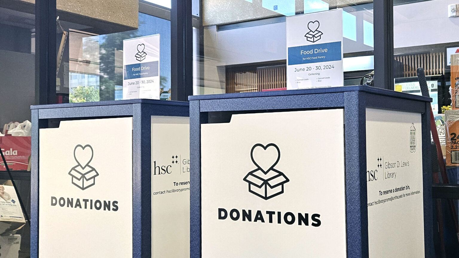 Donation Bins at Gibson D. Lewis Library