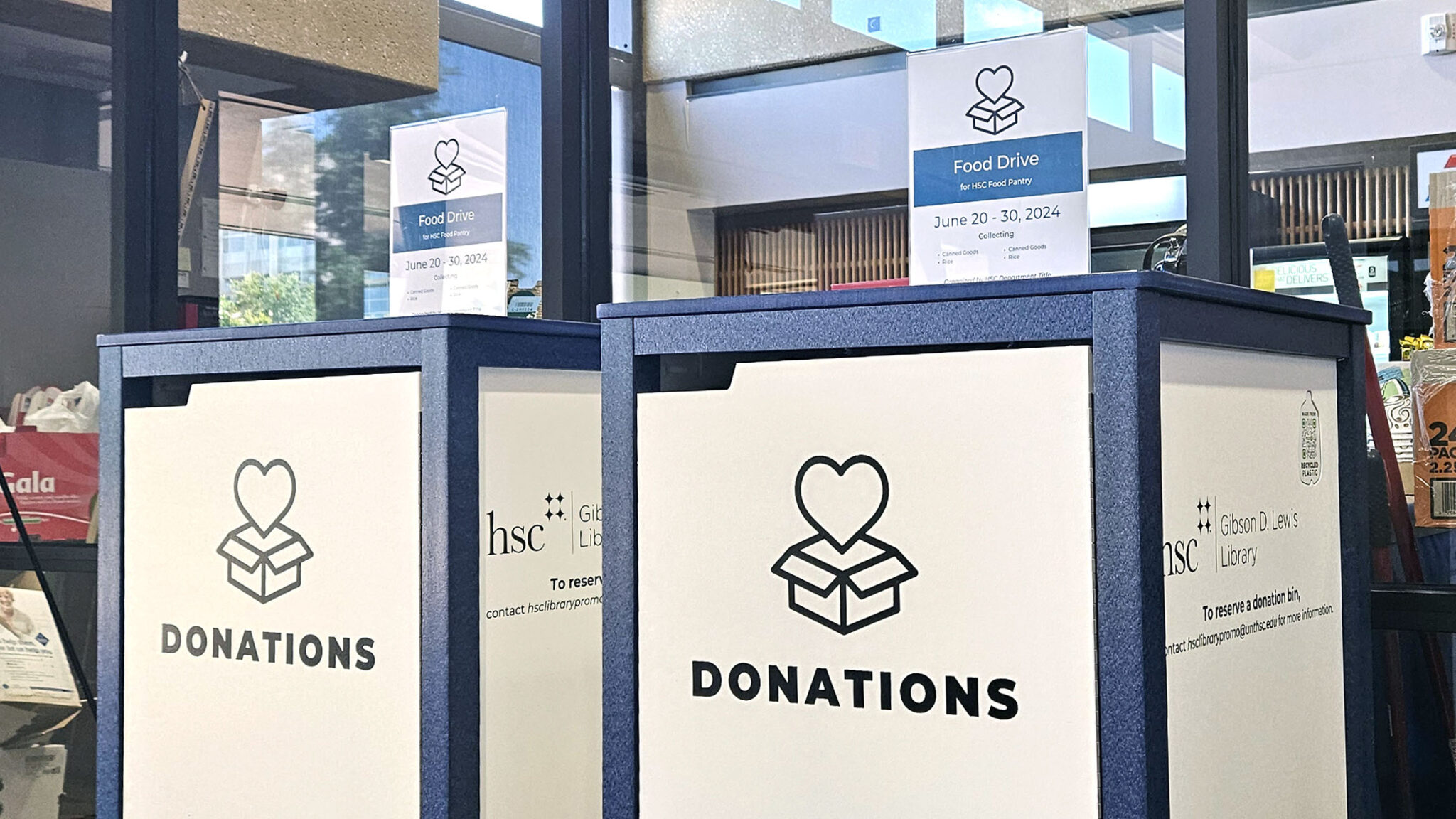 Donation Bins at Gibson D. Lewis Library